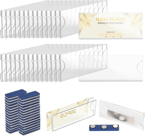 30 magnetische naambadges 75 x 32 mm transparante kunststof ...