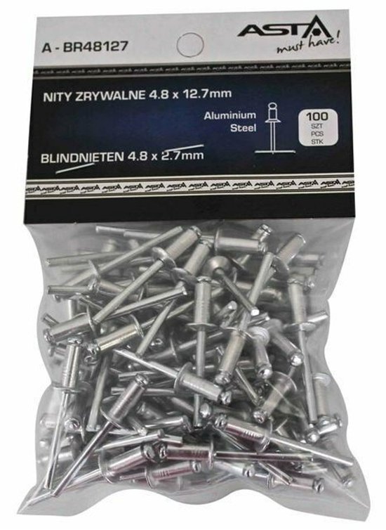 Popnagel set - 100 delig - Popnagels 4.8x12.7mm - Aluminium - ASTA | bol