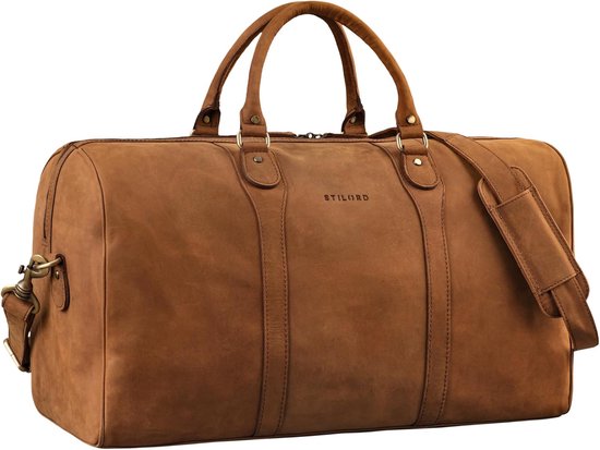 Ruime Leren Weekender Bag voor Heren en Dames - Vintage Reistas voor ...