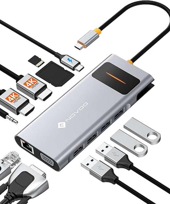 Docking station – USBC - 12 in 1 - Dual HDMI, VGA, LAN en 100W PD - 4K ...