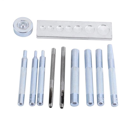 11-delige set Snap Fastener Setter Rivet Setting Round Hole Punch Die Tools met Hole... | bol