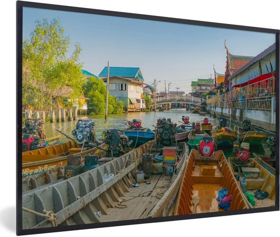 Fotolijst incl. Poster - Lange boten in Thailand bij de drijvende markt ...