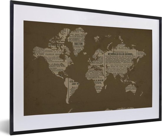 Fotolijst incl. Poster - Wereldkaart - Retro - Krant - 60x40 cm ... Fotolijst incl. Poster - Wereldkaart - Retro - Krant - 60x40 cm ...