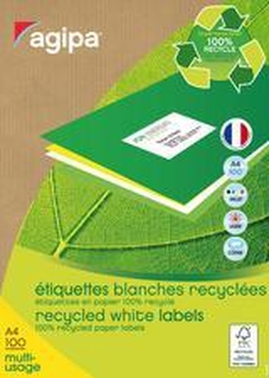 agipa Recycling multi-purpose labels, 210 x 297 mm, wit | bol