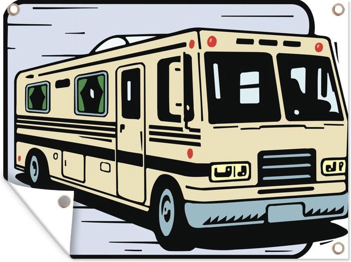 Tuin decoratie tekening van een beige camper - 40x30 cm - Tuindoek ...