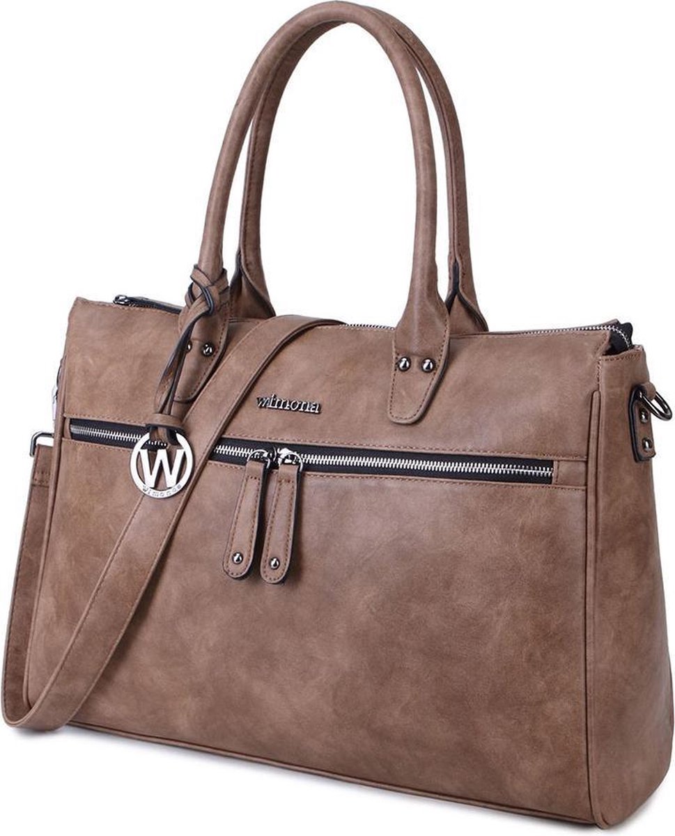 Wimona Fabiana Two 2022 Schoudertas / Laptoptas - 15,6 inch - Taupe | bol