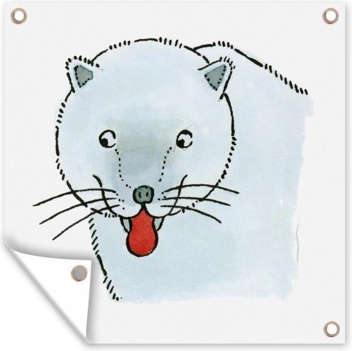 Tuindoek tekening van een poolvos met een rode tong - 100x100 cm | bol.com