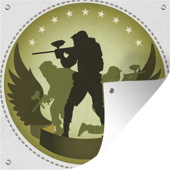 Tuindoek paintball spelers in een groen rondje - 100x100 cm | bol.com