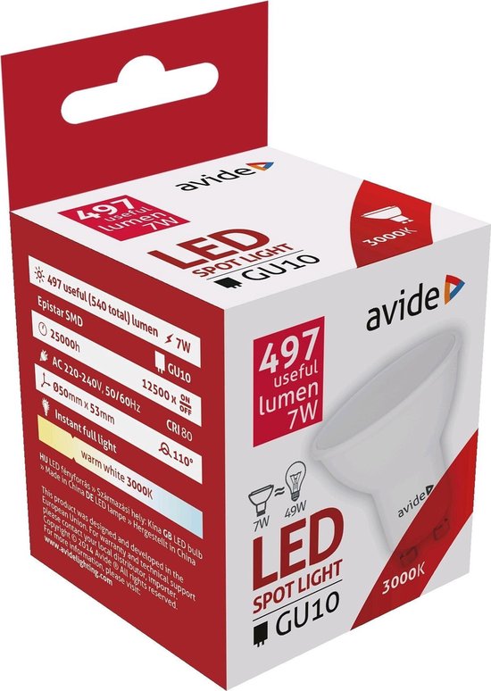 Avide LED Spot GU10 Alu+kunststof 7W | bol