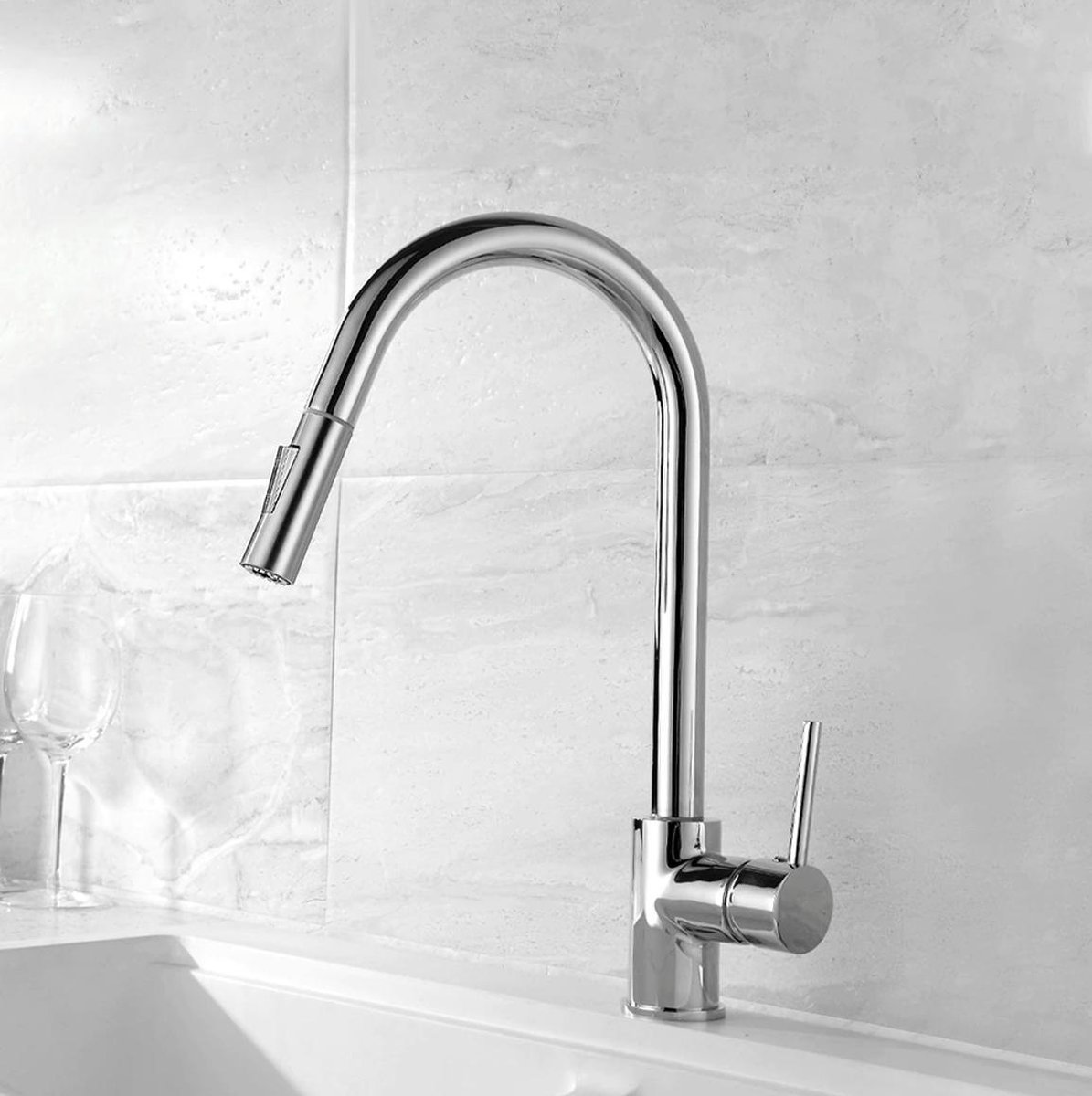 Larra Premium Alexias Chrome Keukenkraan - Mengkraan - Uittrekbare Uitloop - Chrome... | bol.com