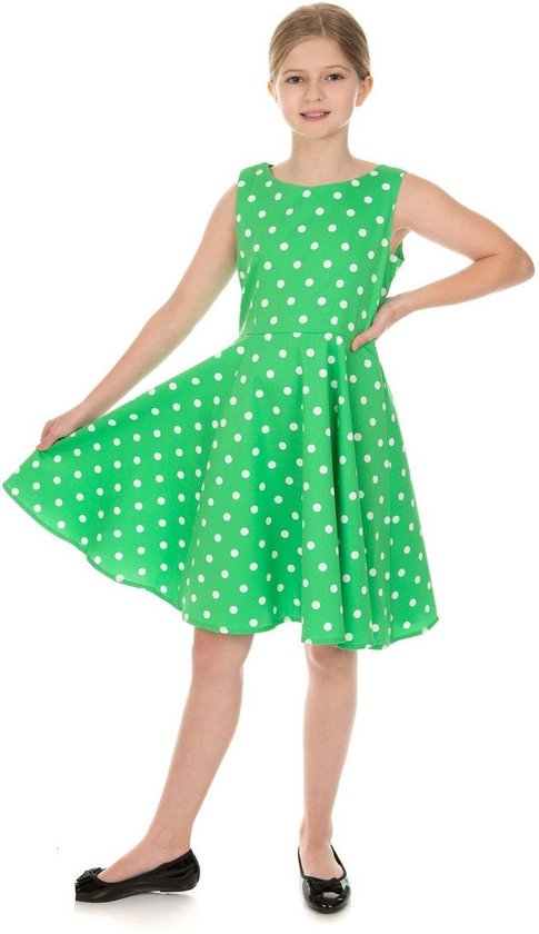 Cindy Polka Dot Kids Dress Green Feestjurk Meisje - Meisjes Jurken ...
