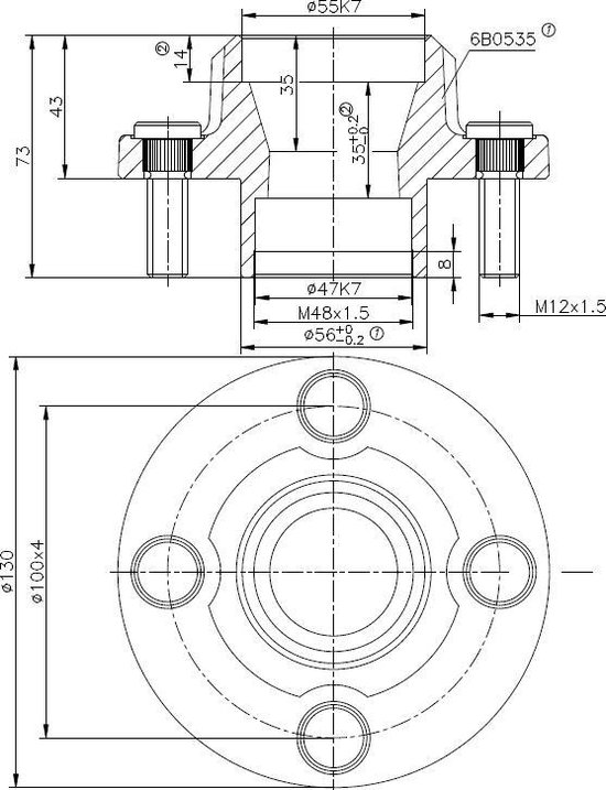 Ongeremde naaf met aseind - 4x100 - aseind 40x150 mm - snelverkeer ...