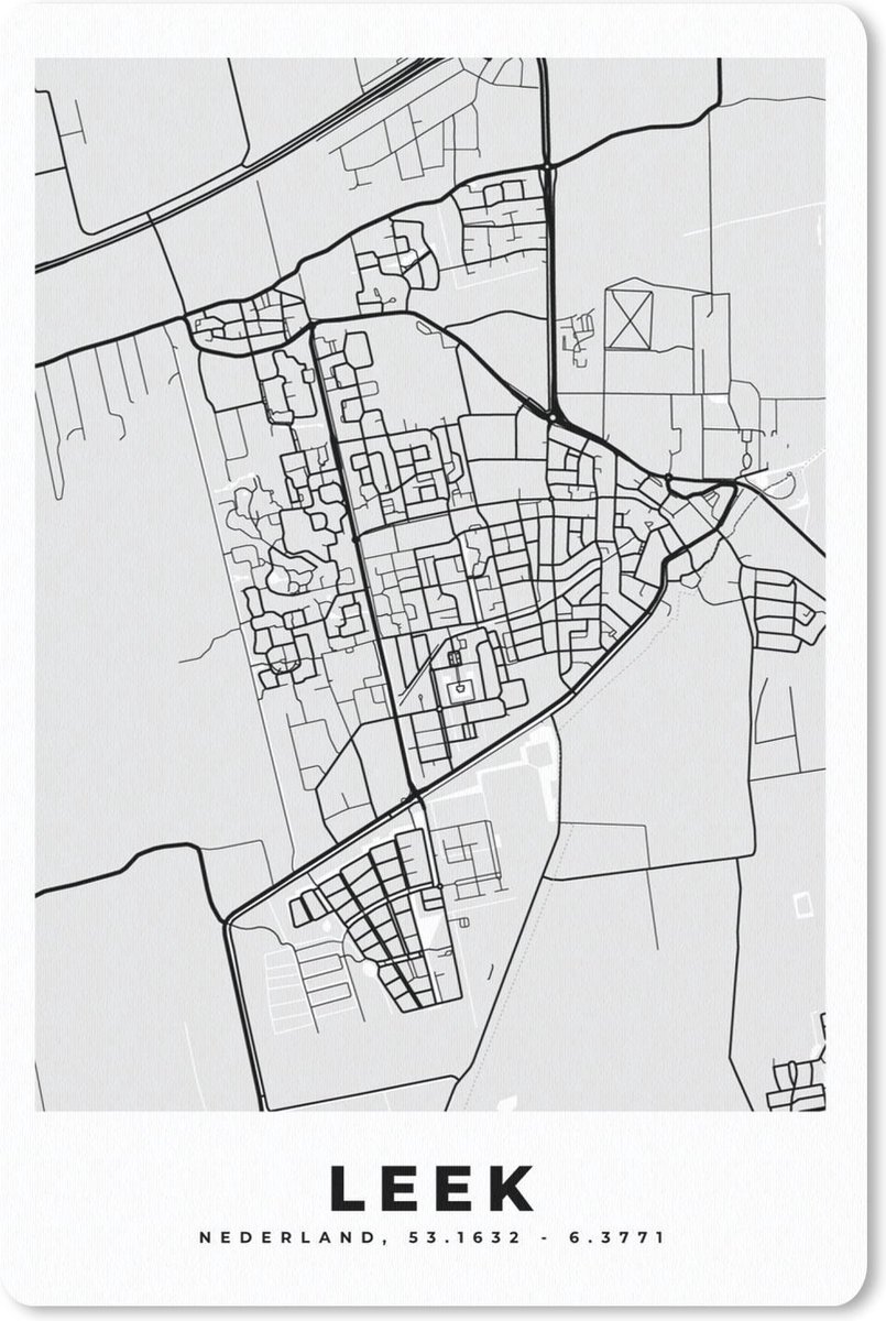 Stadskaart - Leek - Grijs - Wit - Plattegrond | bol.com