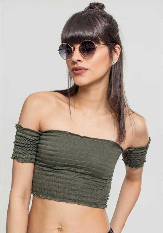 Urban Classics - Cold Shoulder Smoke Crop top - L - Groen | bol