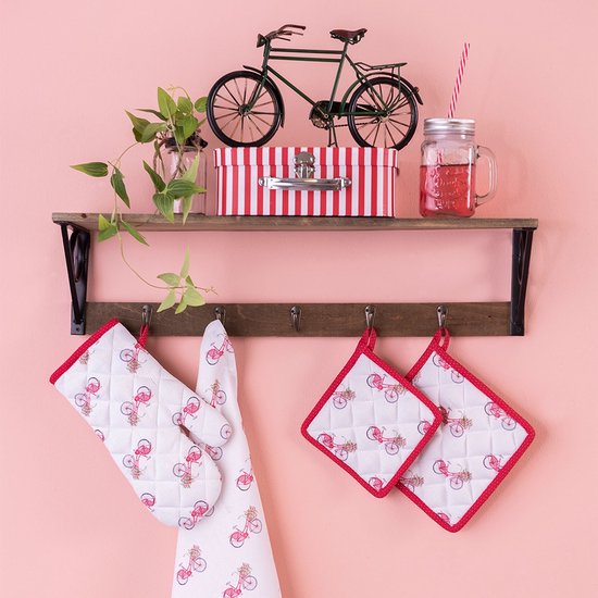 Clayre & Eef Theedoek 50x70 cm Rood Wit Katoen Fiets Keukenhanddoek ...