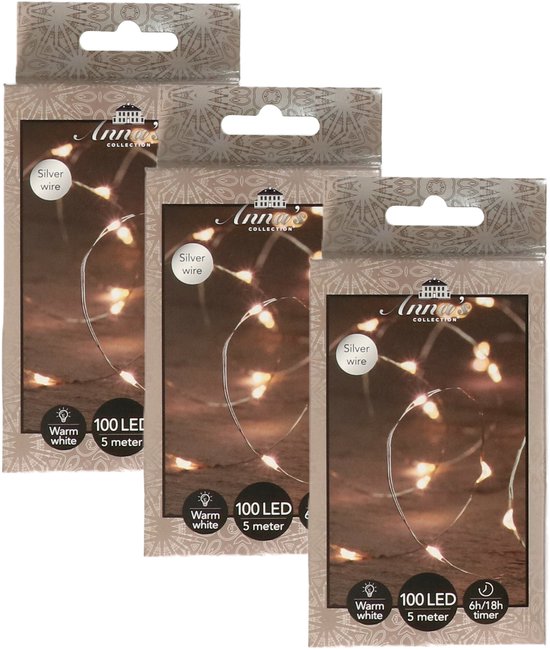 Anna's Collection Draadverlichting - 3x - 100 led lampjes - warm wit ...