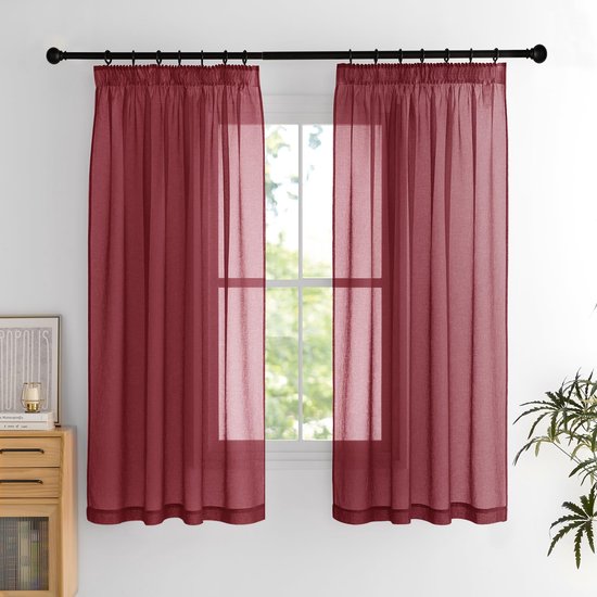 Azomor® Transparante rode gordijnen met ruches voor slaapkamer of ...