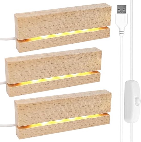 Houten LED-sokkel voor Displays - Verlichte Lampvoet voor USB, Ideaal ...