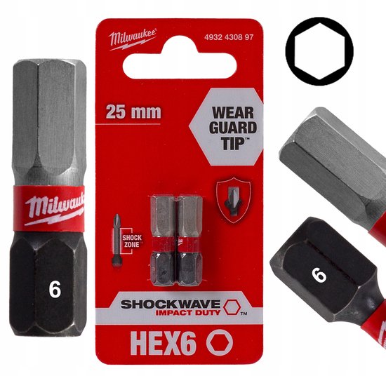 Milwaukee Slagbit HEX6 25mm Shockwave 2 stuks | bol