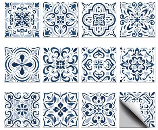36 Stuks Blauwe en Witte Pel-en-Plak Tegelstickers 10x10 cm | bol