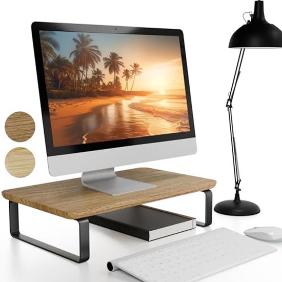Houten monitorstandaard voor bureau - ergonomische verhoging voor ...