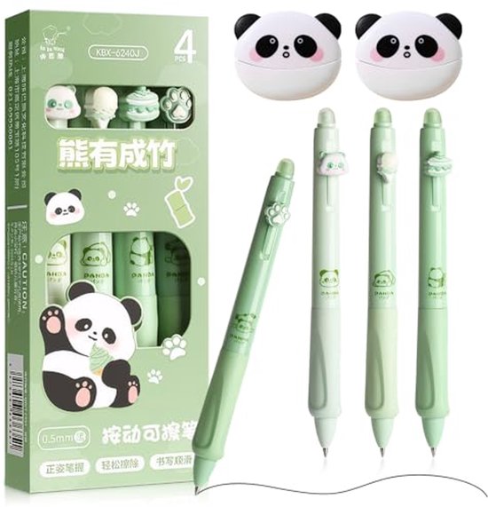 4 stuks uitwisbare pennen set met 0,5 mm tips en gum | bol