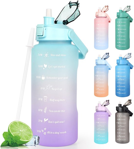 CodiCile 2L waterfles BPA-vrij, sportdrankkan met tijdmarkering en ...