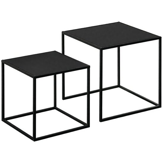 2 coffee tables-zwart – modern square coffee table set-ruimtebesparend ...