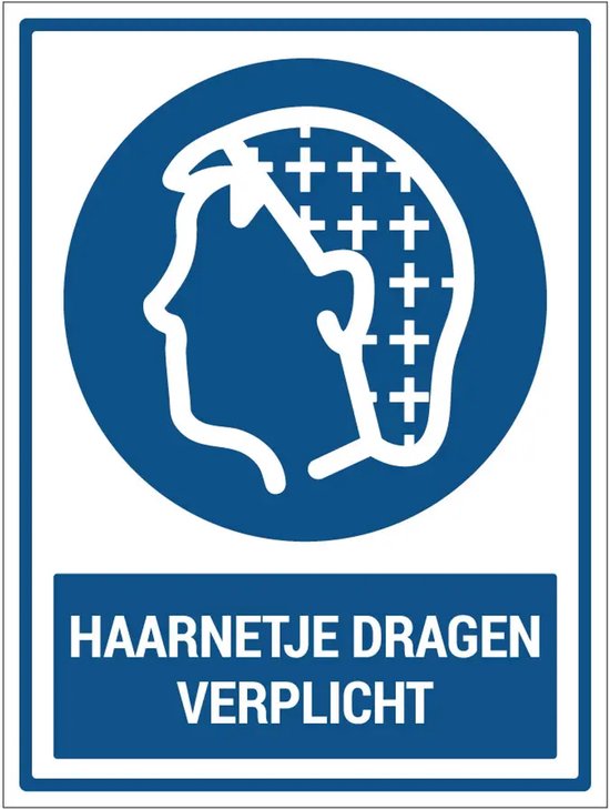 Haarnetje dragen verplicht sticker met tekst - 20 x 15 cm | bol