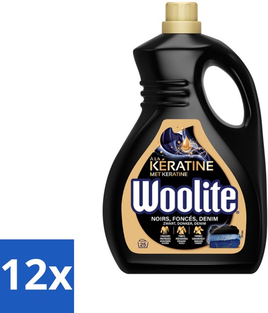 12 x Woolite Wasmiddel Black met Keratine 25 wasbeurten 1,5 liter ...