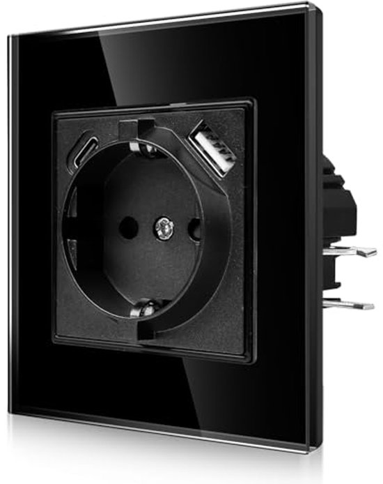 USB Stopcontact met Klauwen - Glazen Schuko Inbouw met USB-A en Type C ...