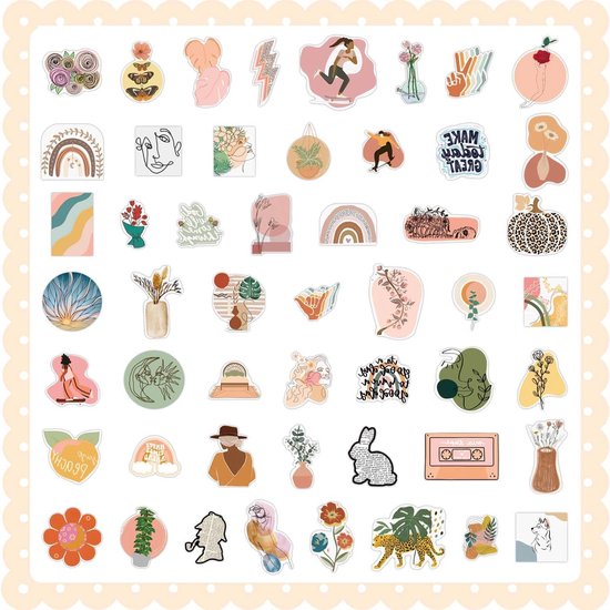 100 Stuks Aesthetic Stickers - Schattige Waterdichte Vinyl Stickers ...