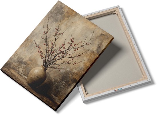 Artaza Canvas Schilderij Rustieke Takken Met Rode Bessen - Japandi ...