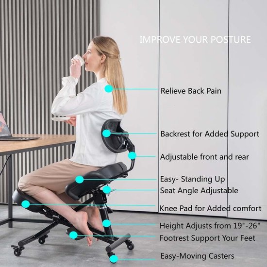 Kniekruk met rugsteun - Ergonomische stoel - Zitcomfort verbeteren ...