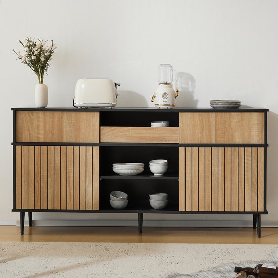 HAUSS SPOLE Dressoir - Slank Dressoir Met 4 Schuifdeuren En 1 Lade ...