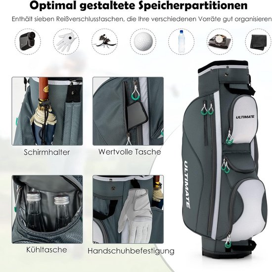 Lichte Golftas met 14 Scheidingswanden, Veel Opbergvakken en Koeltas ...