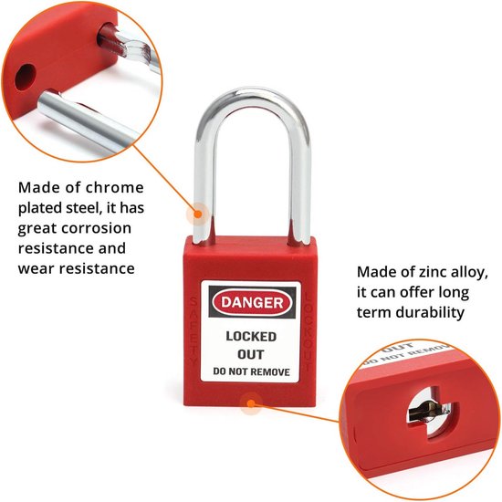 Lockout-hangslot set van 2 met 4 sleutels - 38 mm - Rood | bol