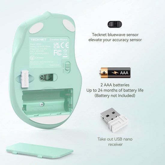 TECKNET Draadloze Muis, 2.4G Optische Muis 4000 DPI met 6 Instelbare ...