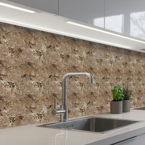 Keuken achterwand 250x60 cm - Spatscherm zelfklevend Beige - Graniet ...
