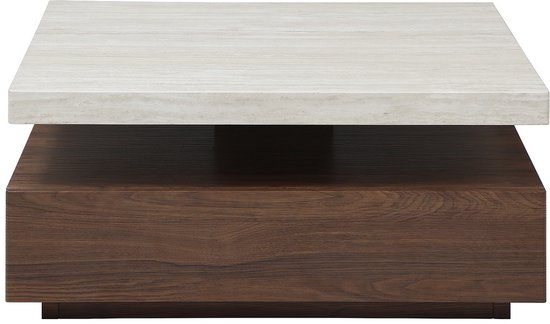 Vente-unique Draaibare salontafel met 1 lade in MDF - Travertin-effect ...