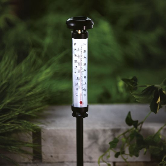 Solar Tuinthermometer met LED – Analoge Thermometer – Cool White LED ...