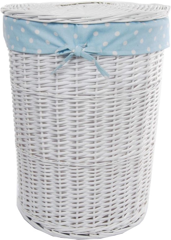 Wasmand Riet Wit Met Katoenen Binnenvoering Babyblauw Met Stippen | bol