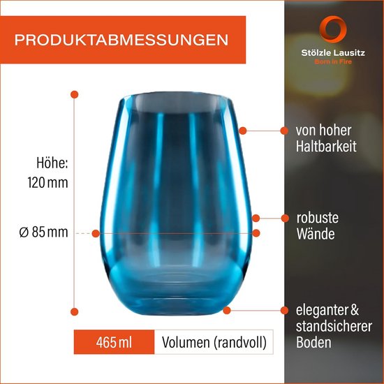 Ensemble de 6 Verres à Long Boire Bleu – 465 ml Verres en Cristal ...