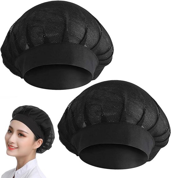 2x Zwarte Koksmuts Elastisch en Ademend - Universele Maat voor Keuken ...