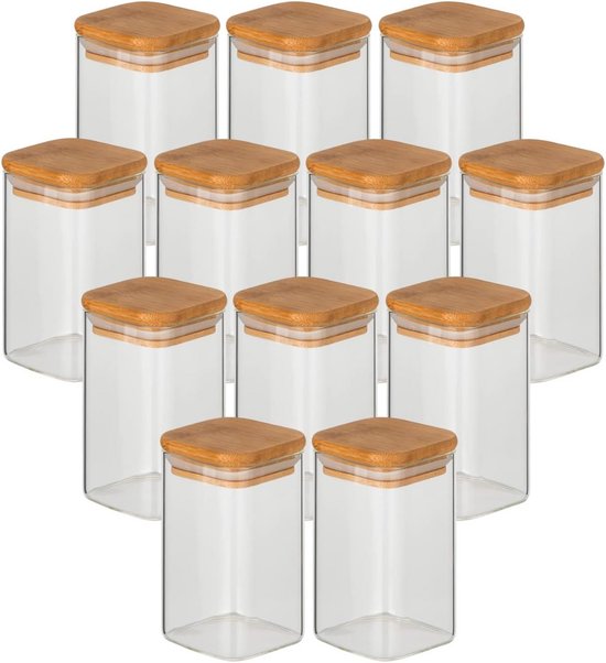 Set van 12 Vierkante Bewaarpotten 250 ml van Borosilicaatglas met ...