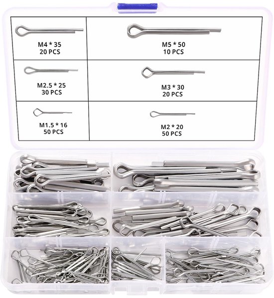 Diverse Set van 180 Stuks Splitpennen in 6 Maten - Zware Verzinkte ...