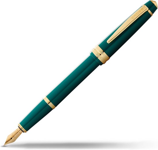 Stylo plume vert avec accents dorés et pointe fine | bol