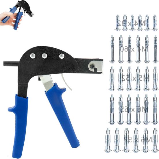 Montagetang voor hollewandpluggenset met 30 stuks M4, M5, M6 pluggen ...