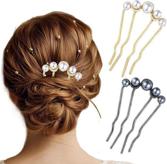 Set van 2x Vintage U Vormige Haarspelden met Parels - Metalen ...