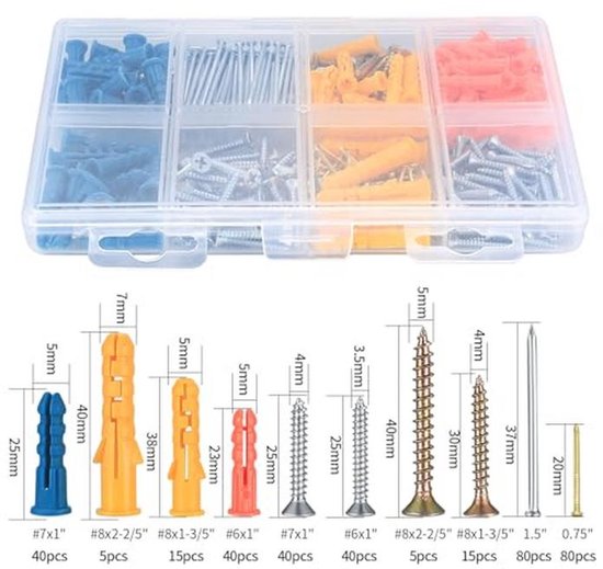 Assortiment 360 stuks schroeven en pluggen voor wandmontage en ...